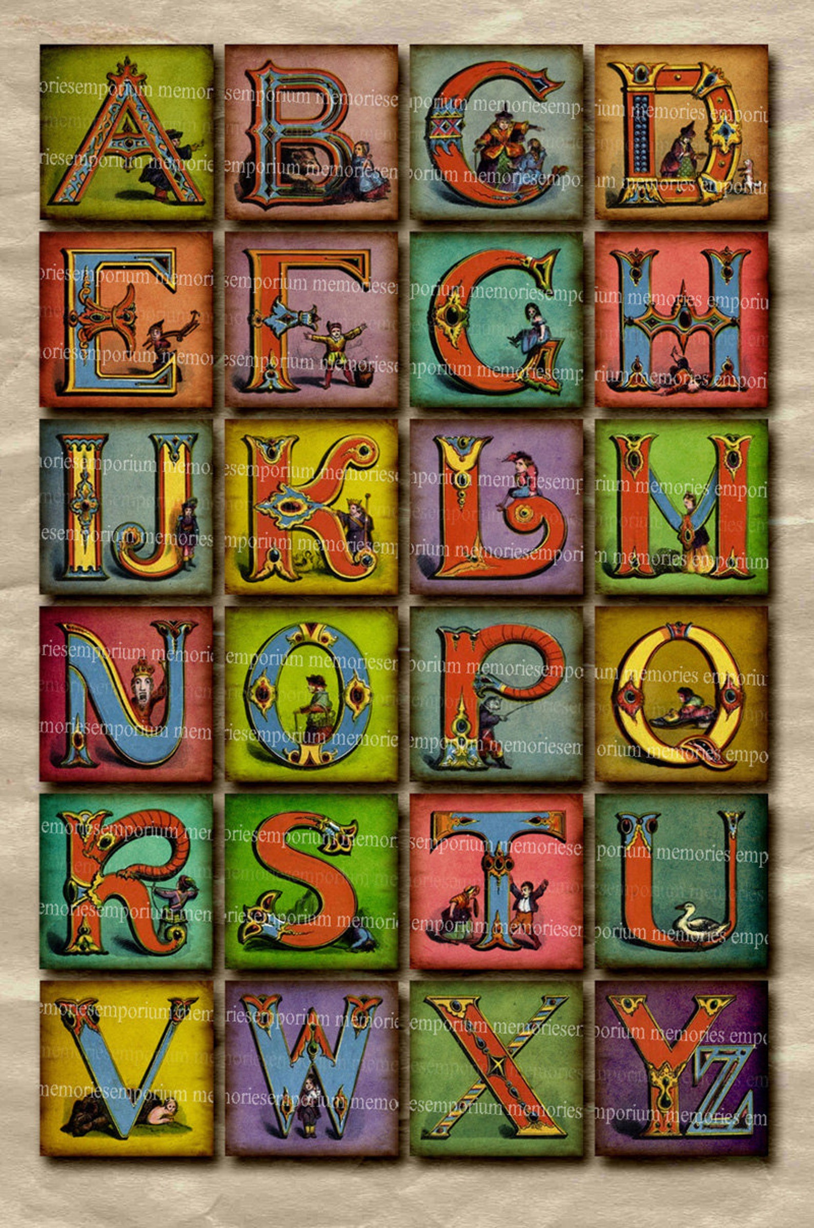 ABC Childrens Alphabet Squares Victorian Antique Letters Lettering ...