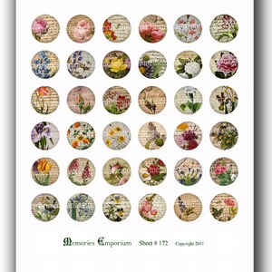 Flower Circles Floral Inchies 1 Inch Rounds Jewelry Bezels Pendant ...