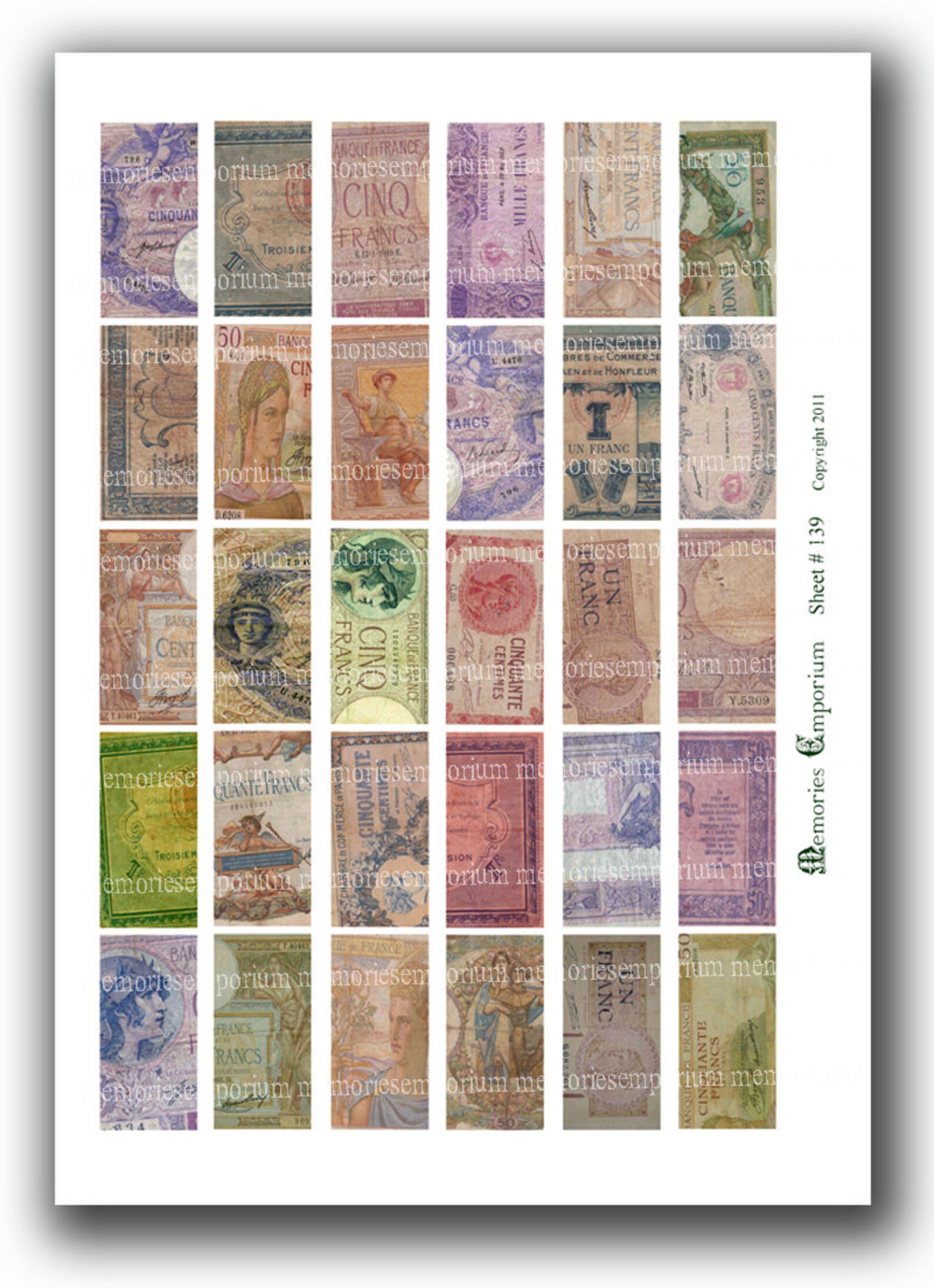 Shabby Chic French Paper Money Old Currency 1 X 2 Inch Domino - Etsy