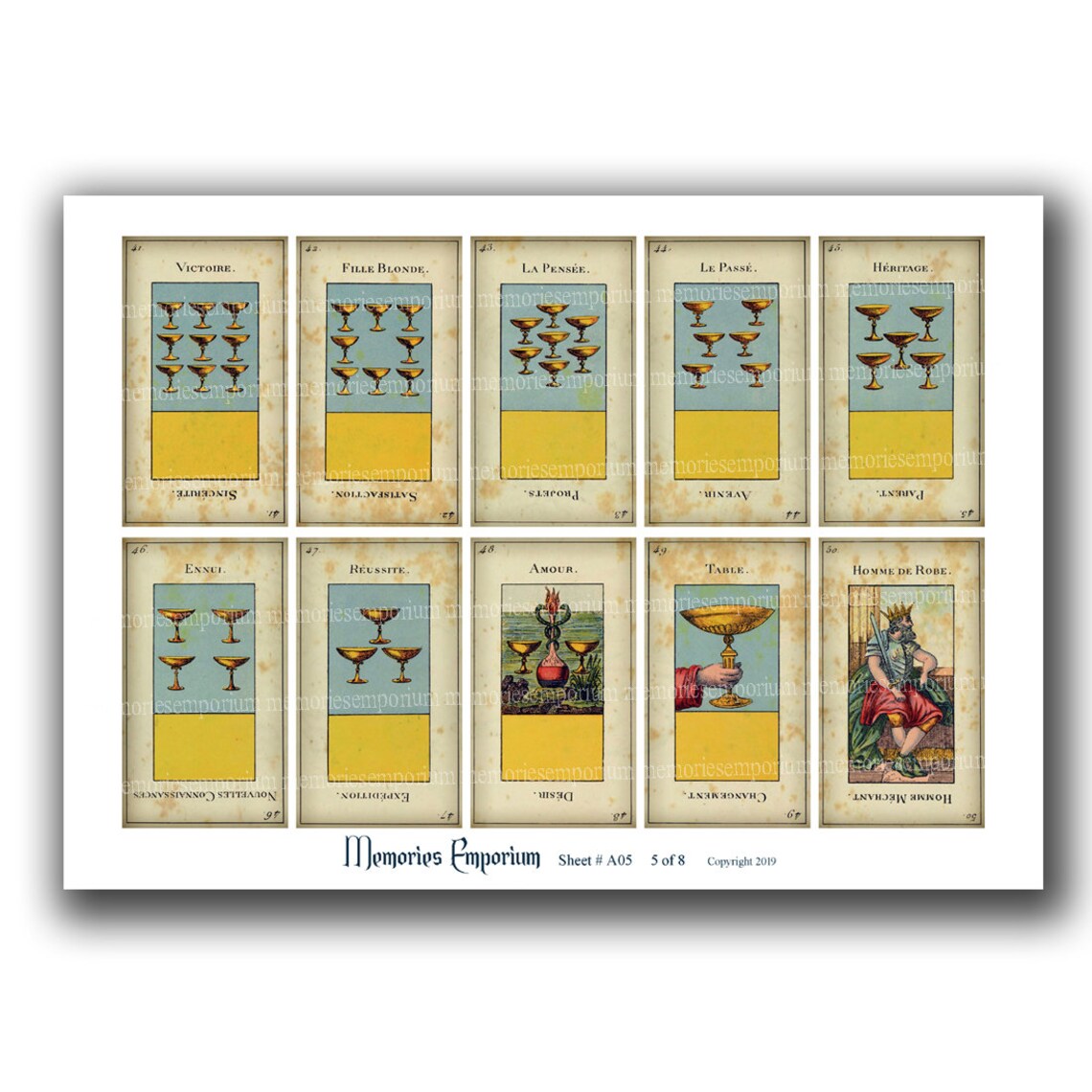 Tarot Printable Download Grand Etteilla Full Deck 78 Cards | Etsy Canada