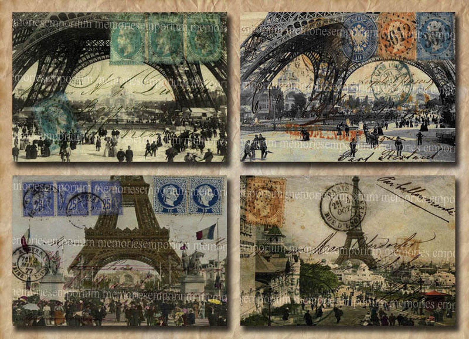 Shabby Chic Eiffel Tower Postcards French Antique Paris Decoupage ...