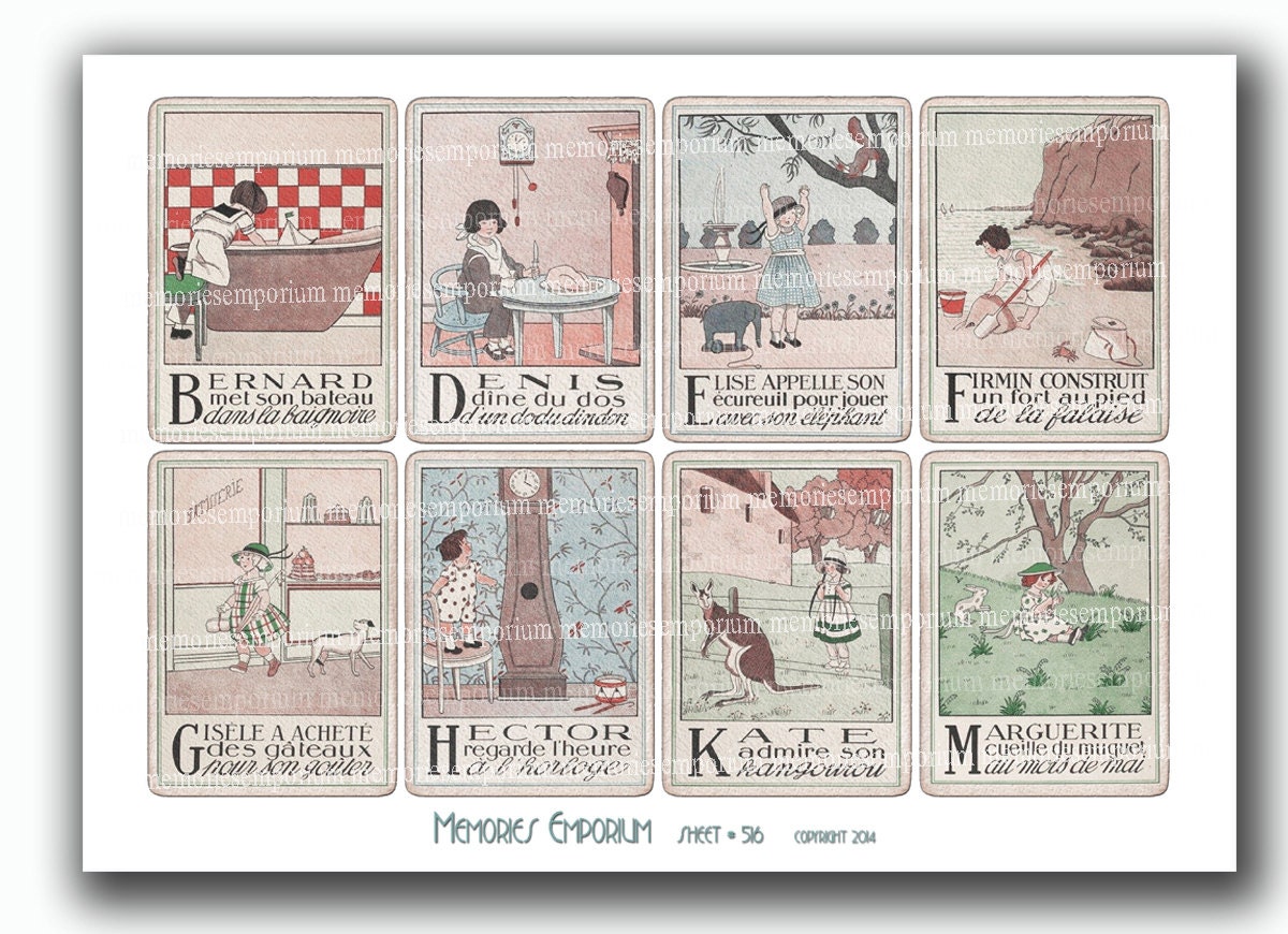 Alphabet Cards French Children Names Digital Collage Sheet Paper School ...