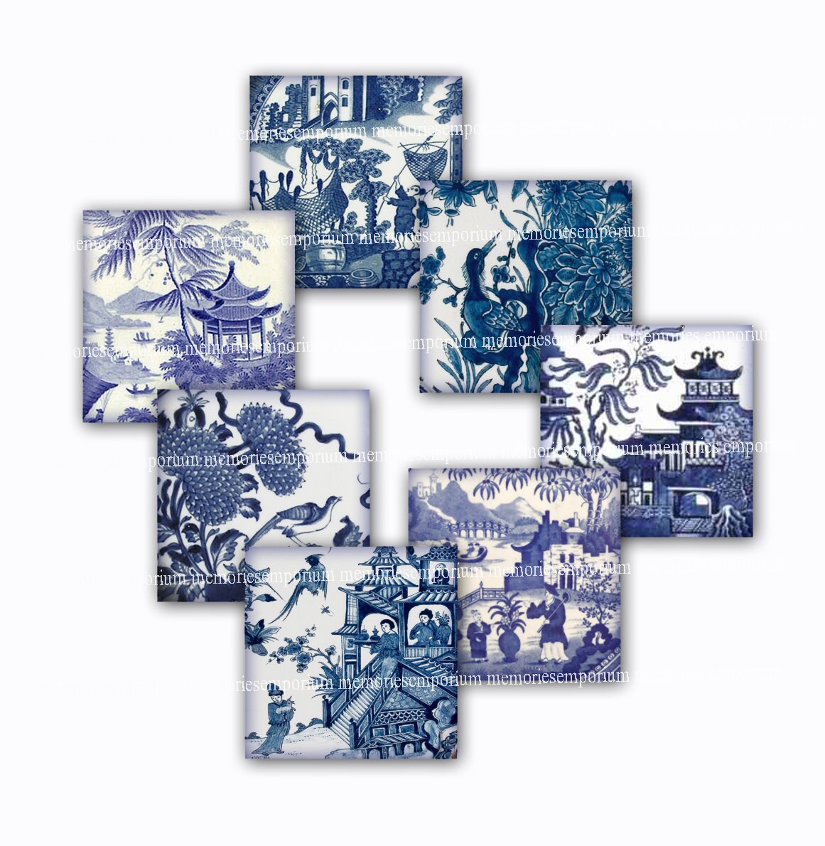 Blue and White China Painted Squares Asian Oriental Digital - Etsy