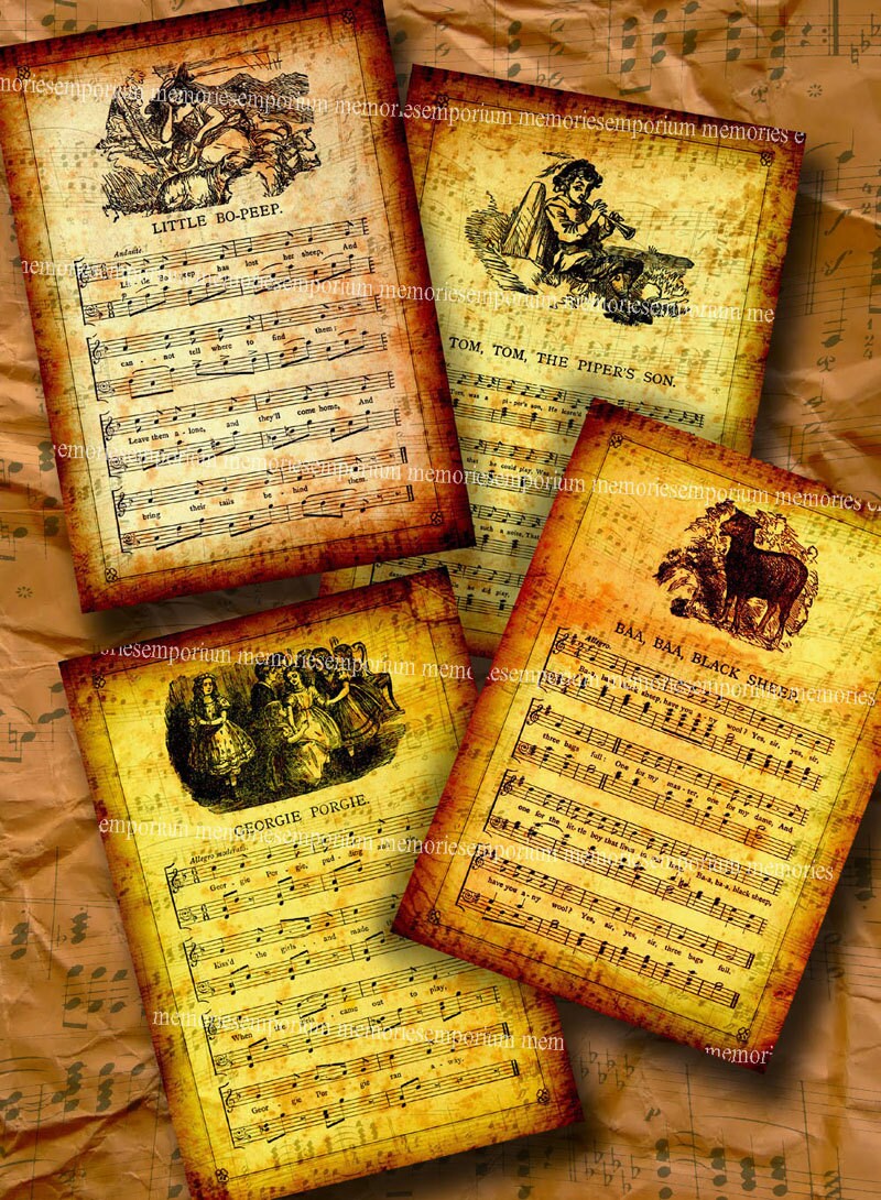 Nursery Rhymes Music Song Book Pages Antique Digital Collage | Etsy