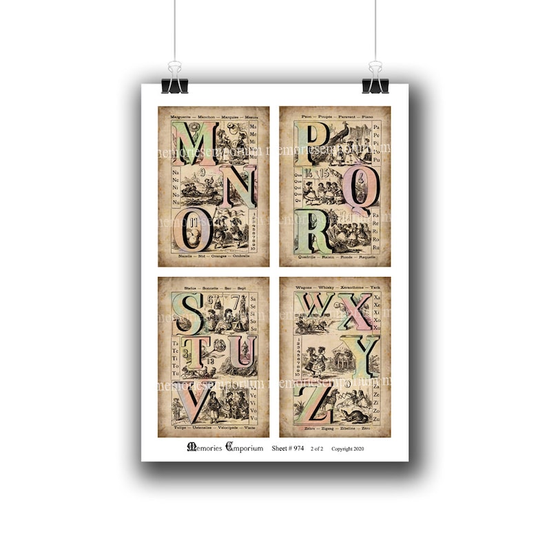 French Alphabet Cards Printable Download ABC Children School Antique ...
