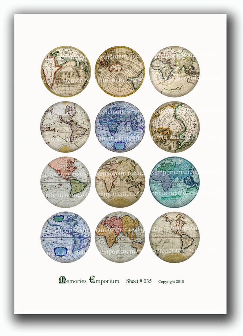 Antique World Globe Maps Earth Continents Hemispheres Vintage Charts 2 ...