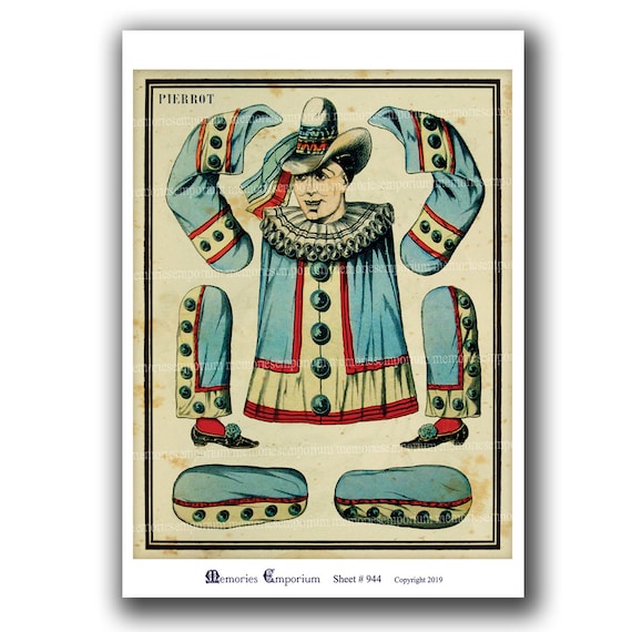 Pierrot Printable Marionette Clown Paper Puppet Antique Toy - Etsy Canada