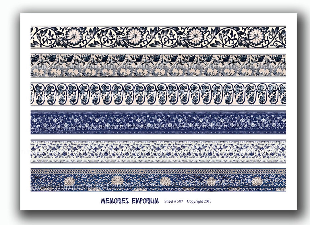 Blue and White Chinese Borders Strips Asian Digital Collage Sheet ...