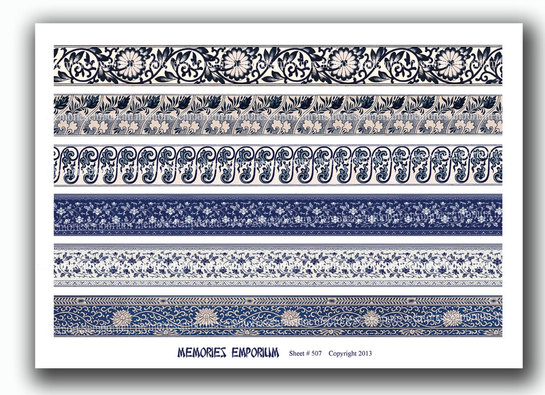 Blue and White Chinese Borders Strips Asian Digital Collage Sheet ...