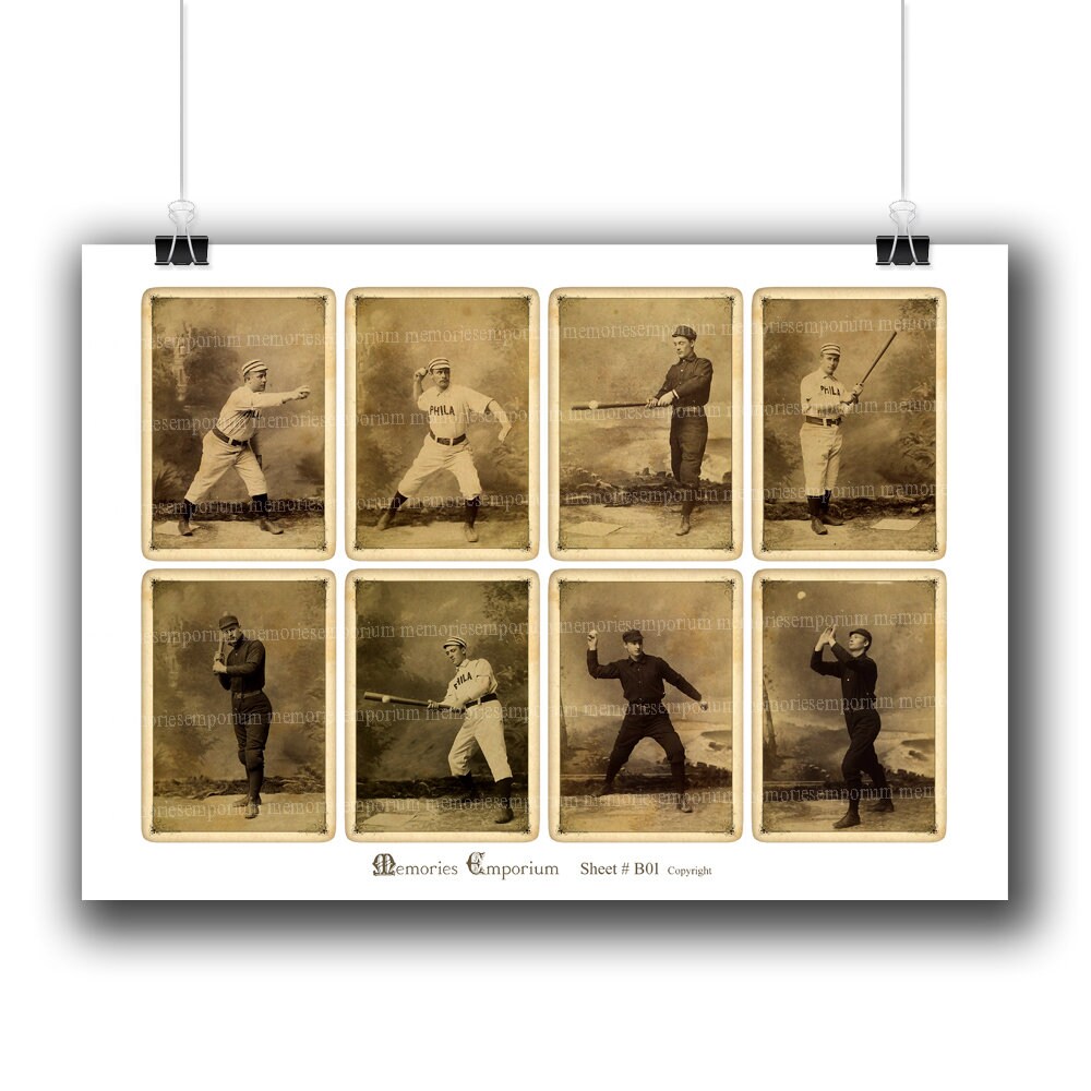 Baseball Printable Download Antique Cards Pitcher Batter 1800s - Etsy