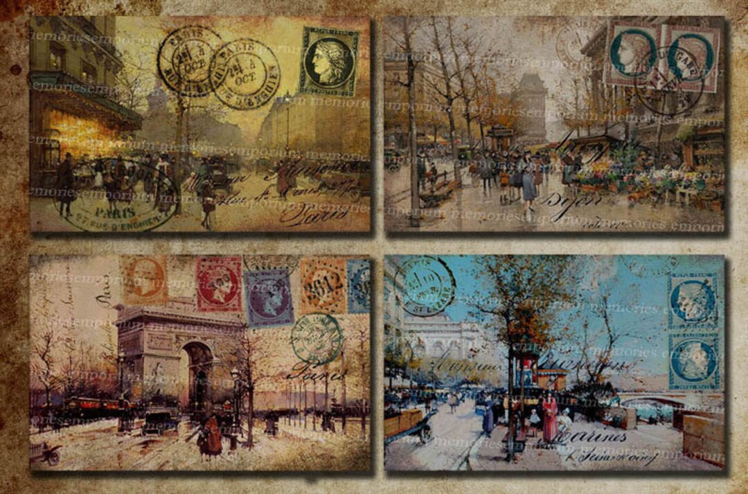 Shabby Chic I Love Paris Antique French Postcards Street Scenes Vintage ...