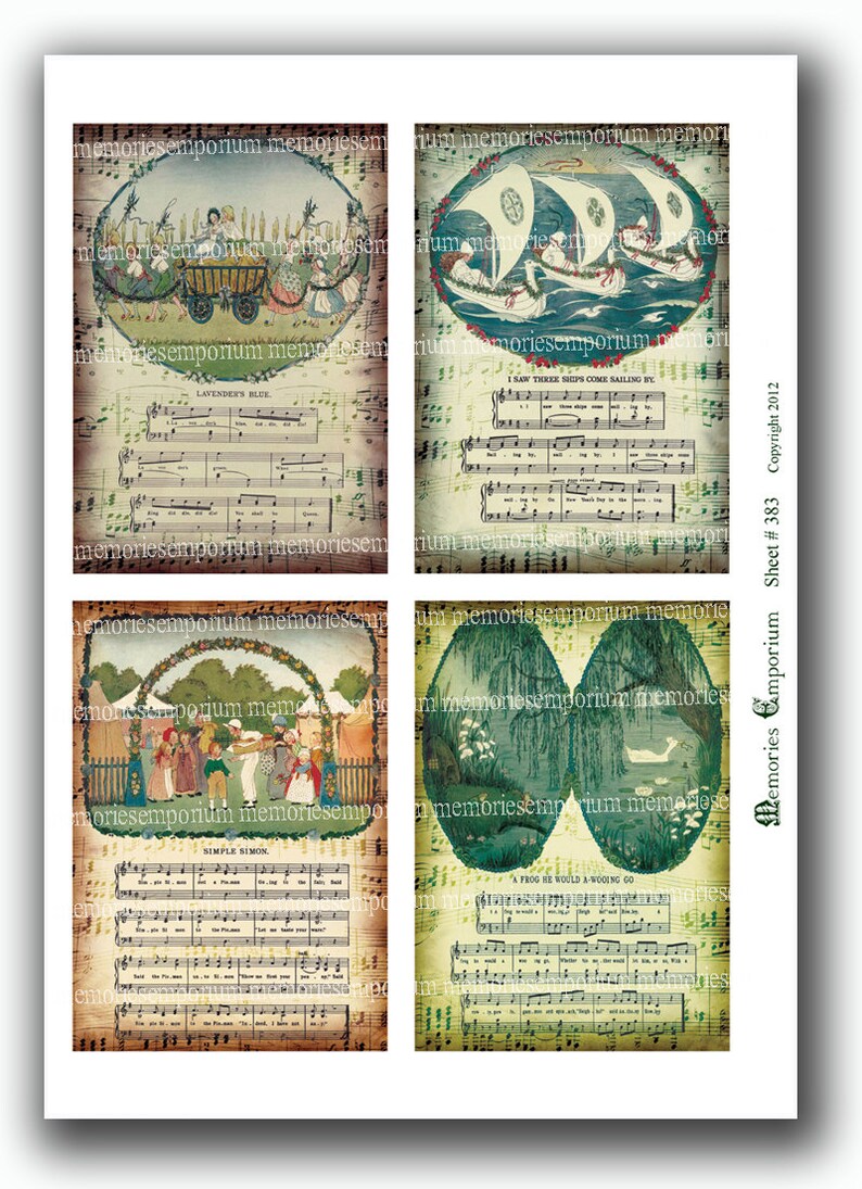 Nursery Rhyme Song Book Pages Antique Postcard Size Decoupage | Etsy