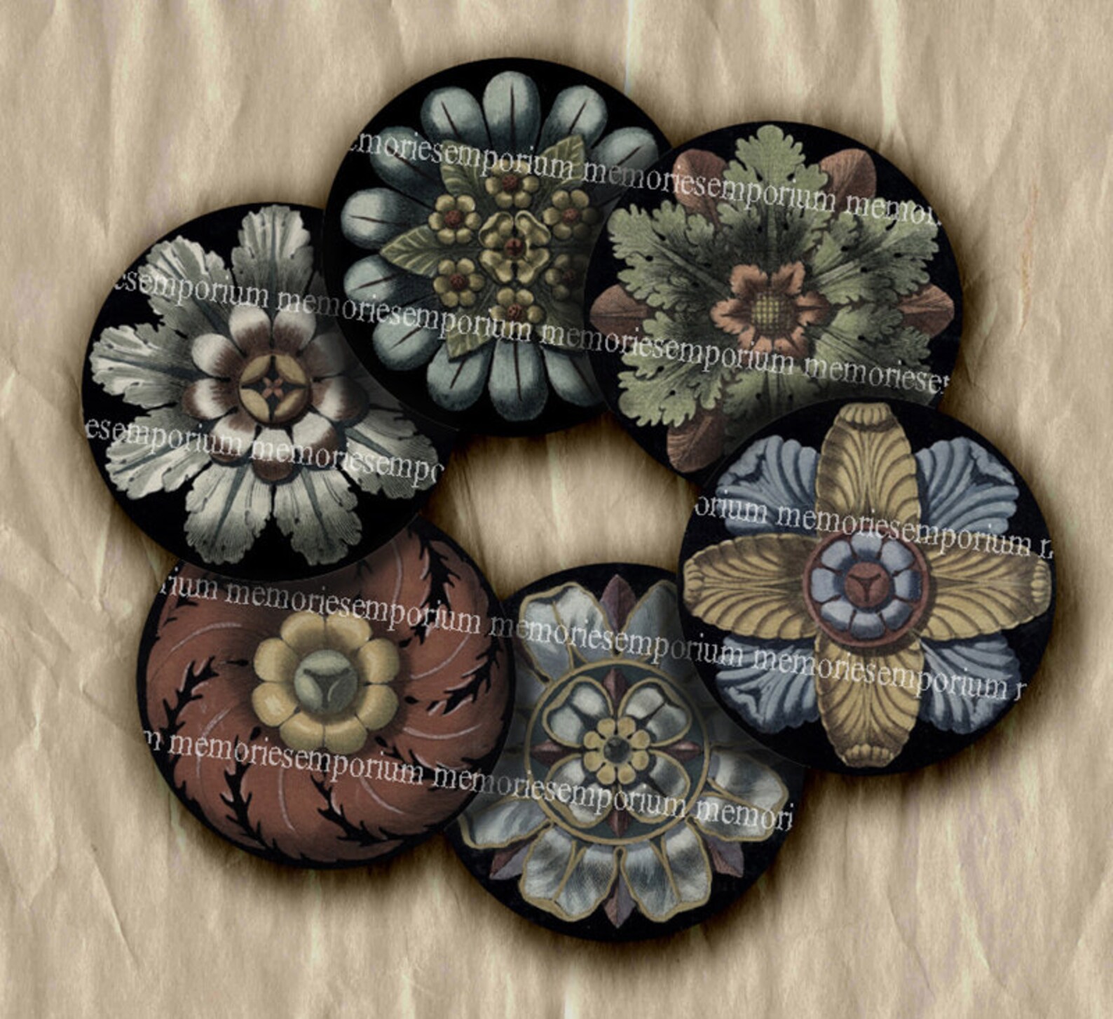 Gothic Muted Rosettes One Inch Circles Inchies Jewelry - Etsy