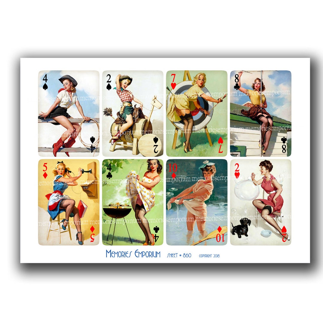 Retro Pin up Girls Playing Cards Digital Download Clipart 1940s 1950s ...
