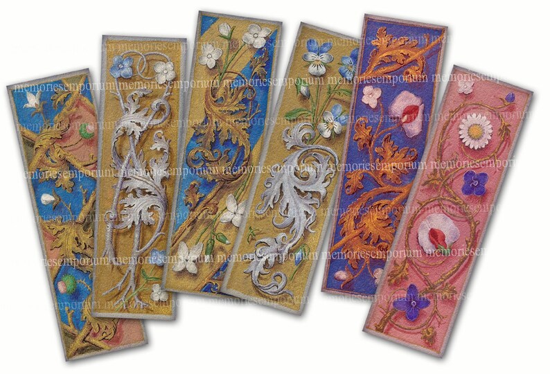 Illuminated Bookmarks Medieval Renaissance Flower Panels for - Etsy