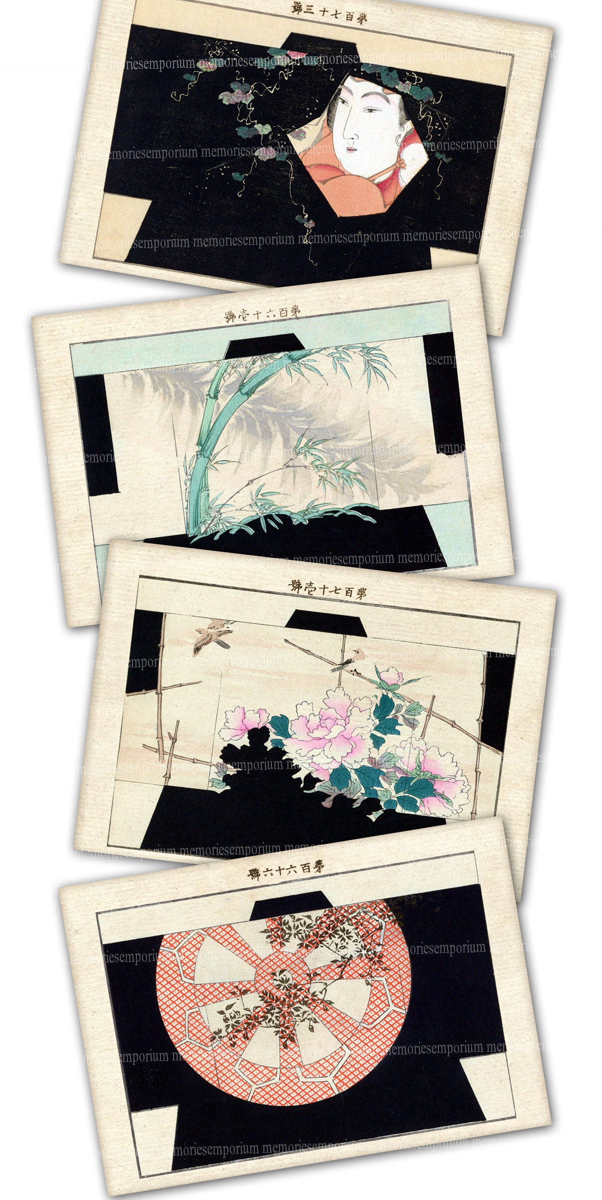Collage Sheets Materials Japanese Kimono Printable Download Postcard ...