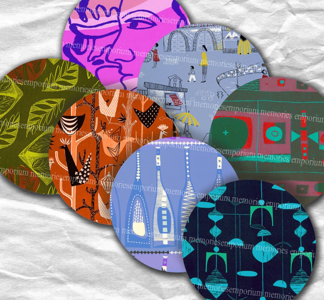 Fifties Fabric 1950s Patterns 50s 2.5 Inch Circles Old Retro Vintage ...