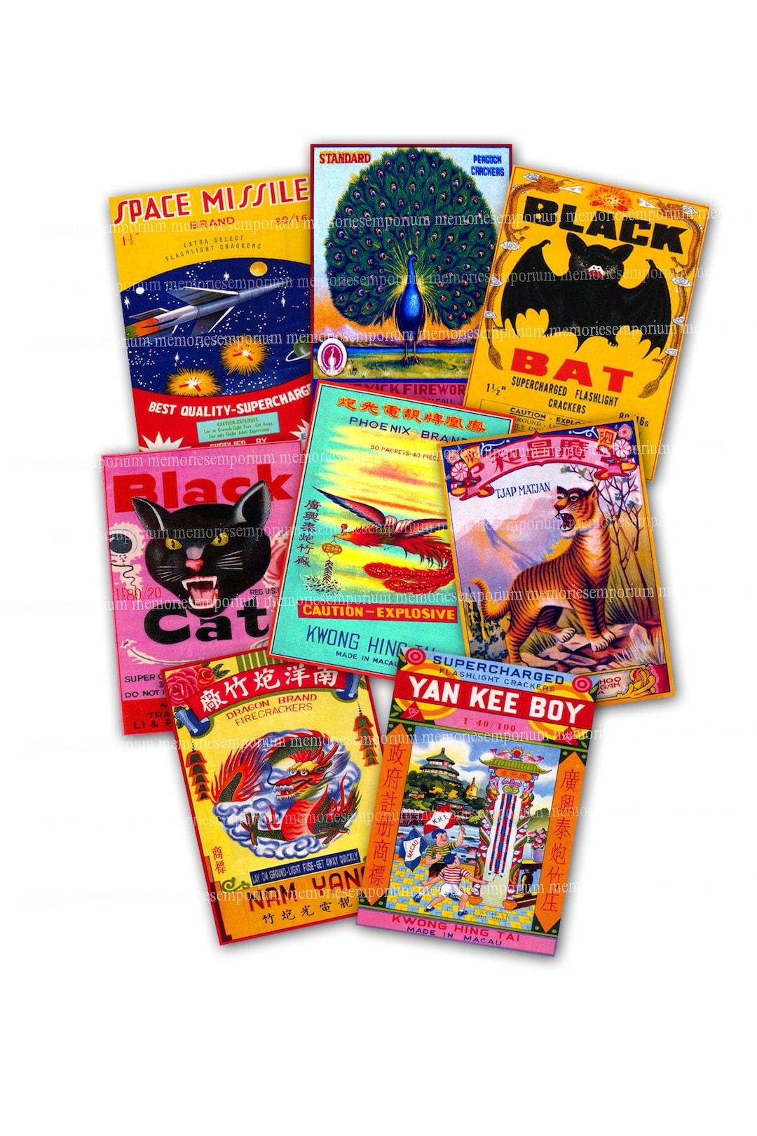 Asian Chinese Fireworks Labels Printable Download Retro Firecrackers ...