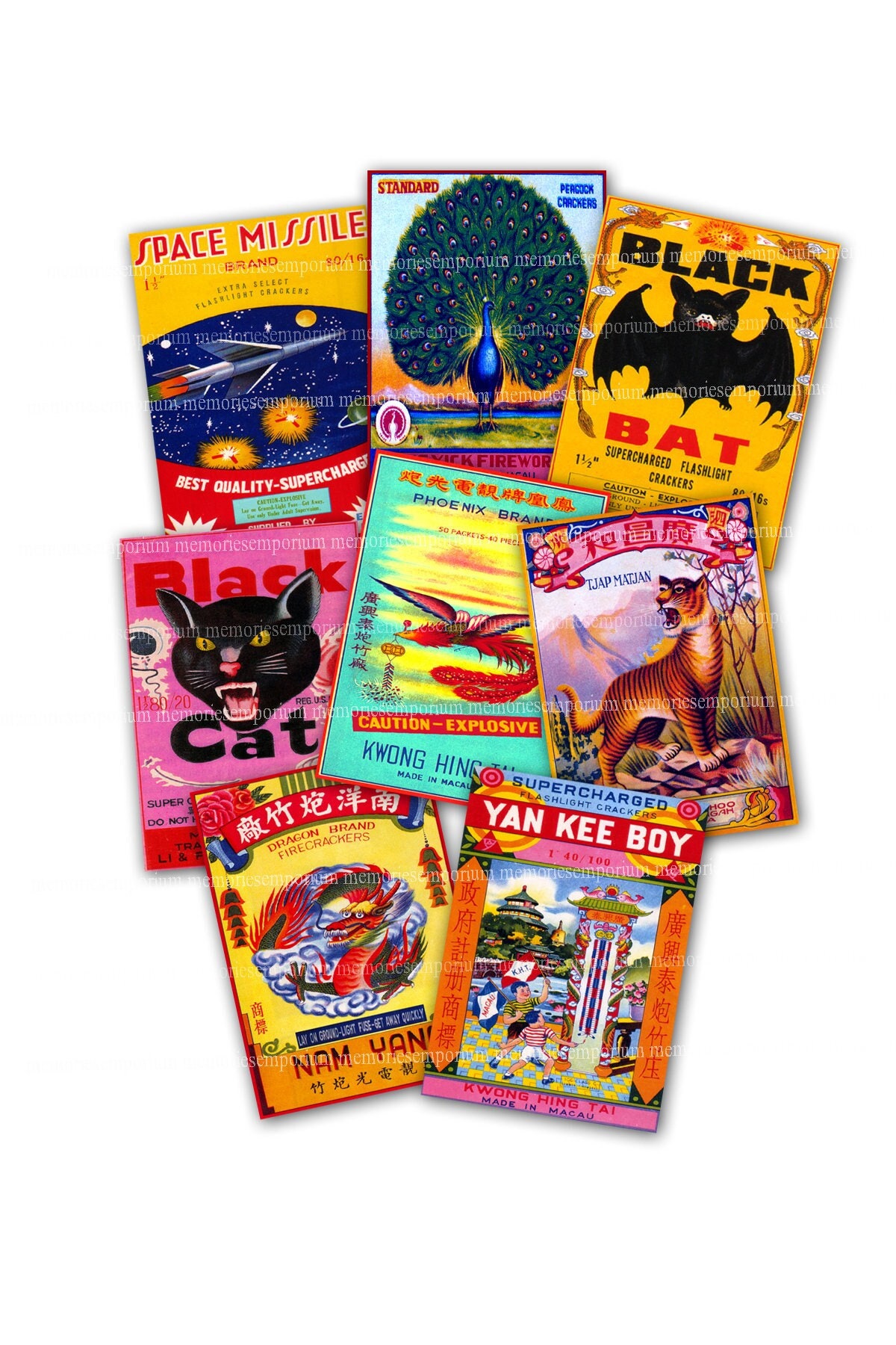 Asian Chinese Fireworks Labels Printable Download Retro Firecrackers ...