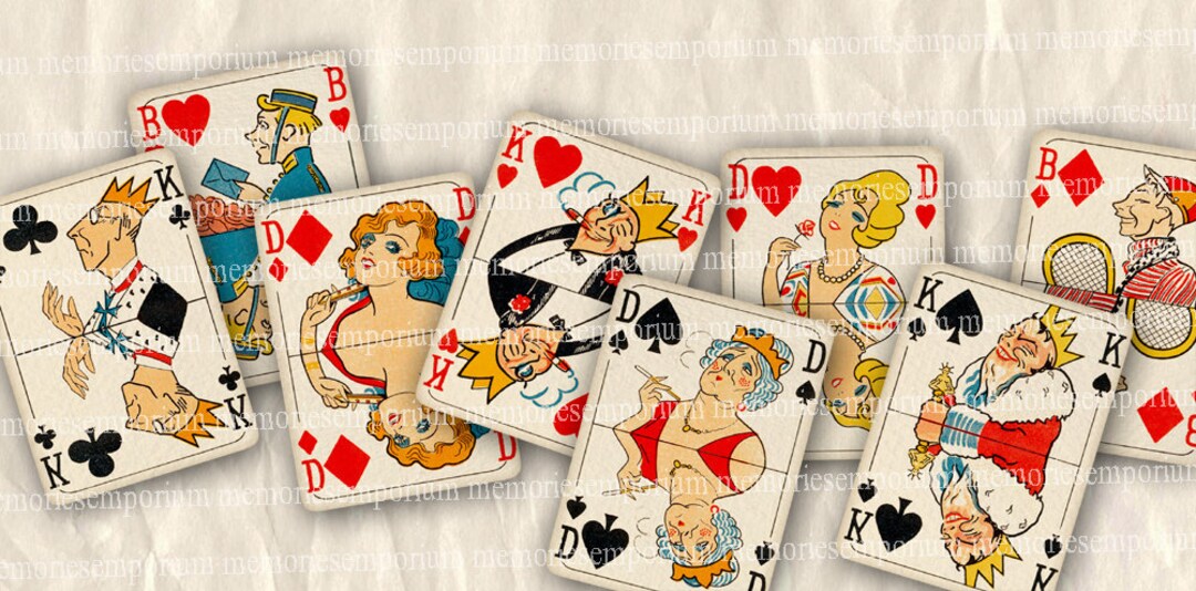 Fifties Playing Cards Digital Paper Clipart Printable Download Retro ...