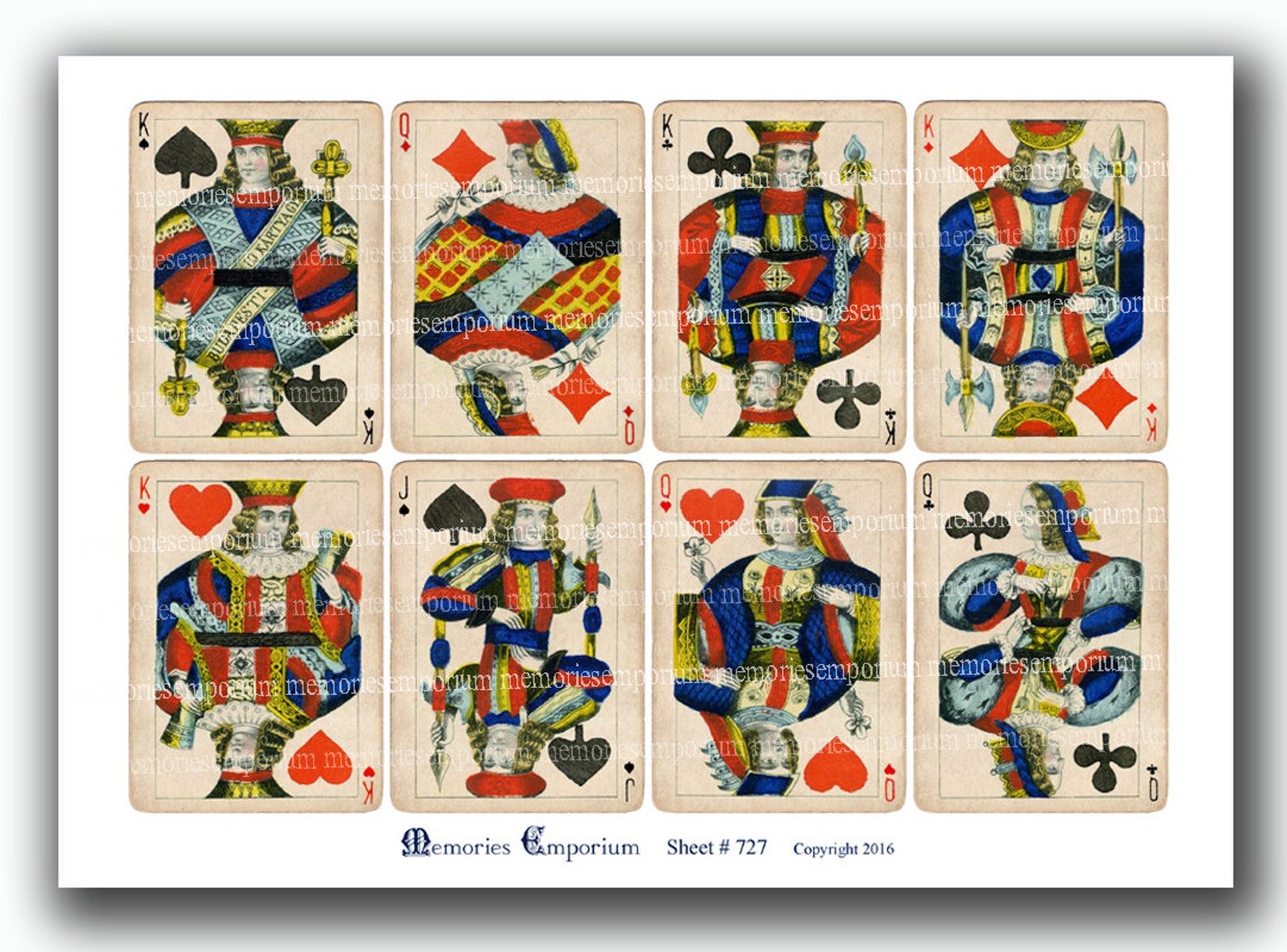 Playing Cards Digital Paper Clipart Antique Games Cards Royals - Etsy