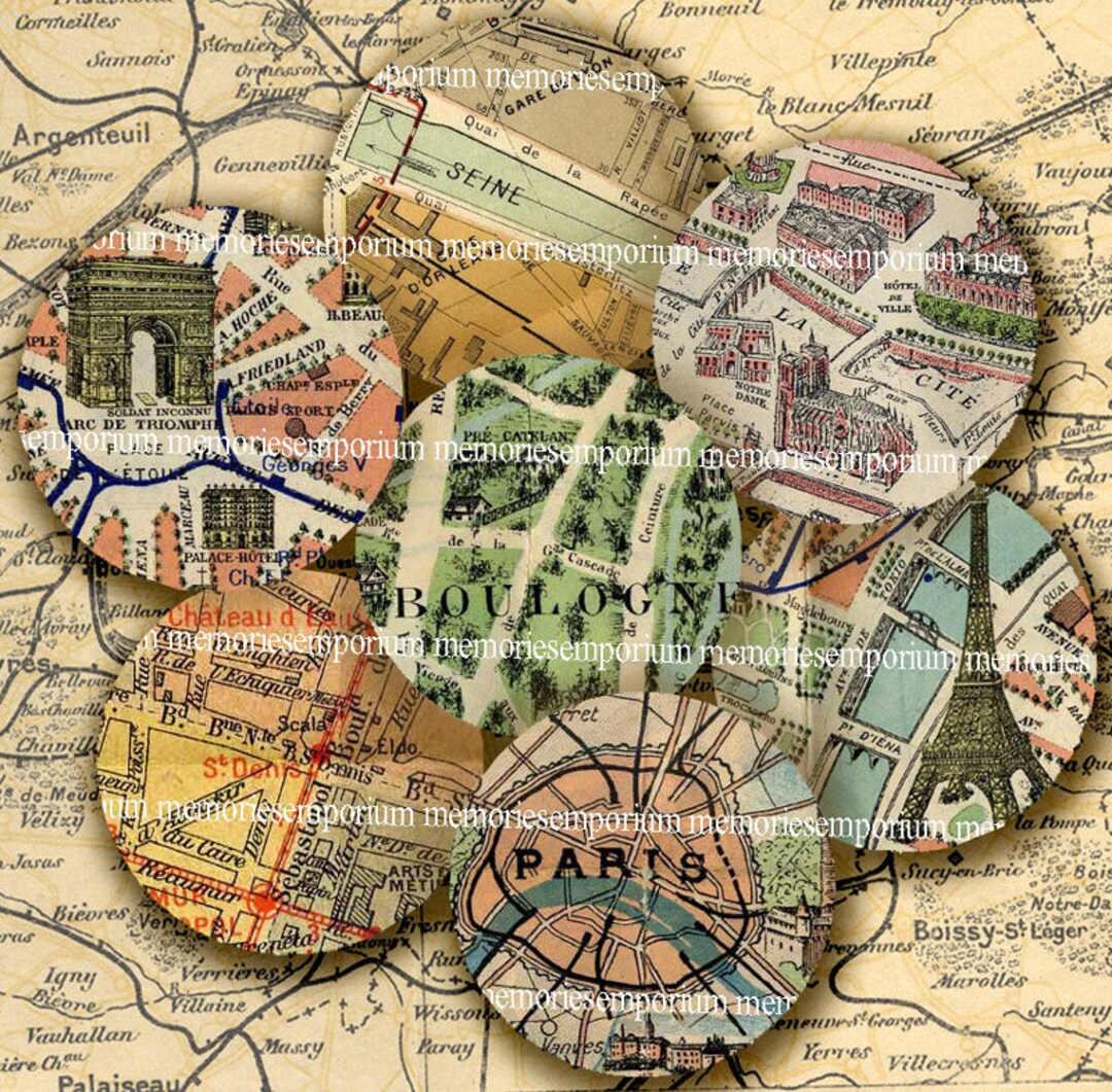Paris Maps 1 Inch Circles Pendant Jewelry Bezels Bottle Caps Buttons ...