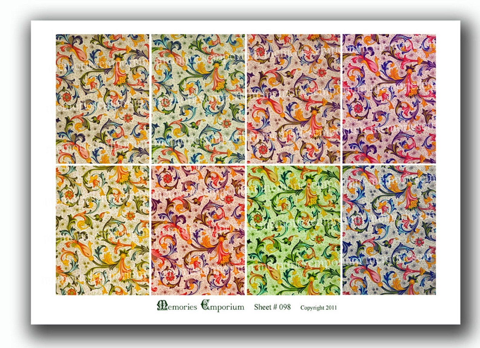 Florentine Pattern Italian Design Colour Swatches 2.5 X 3.5 Inches ATC ...
