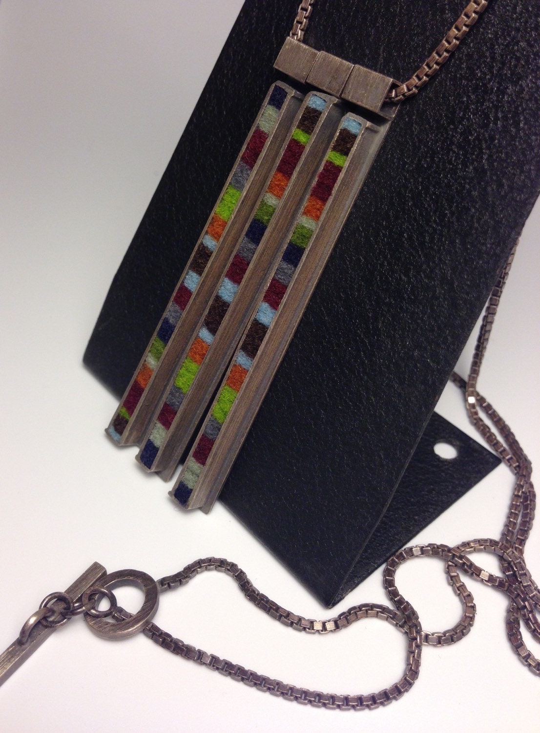 Skinny Rectangle Trio Necklace Block Earth Tone - Etsy