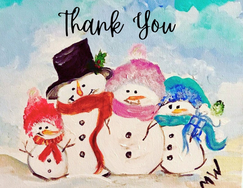 5.5 X 4 Thank You Card: Snowman Family 4 - Etsy