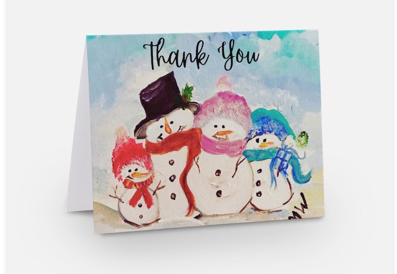 5.5 X 4 Thank You Card: Snowman Family 4 - Etsy