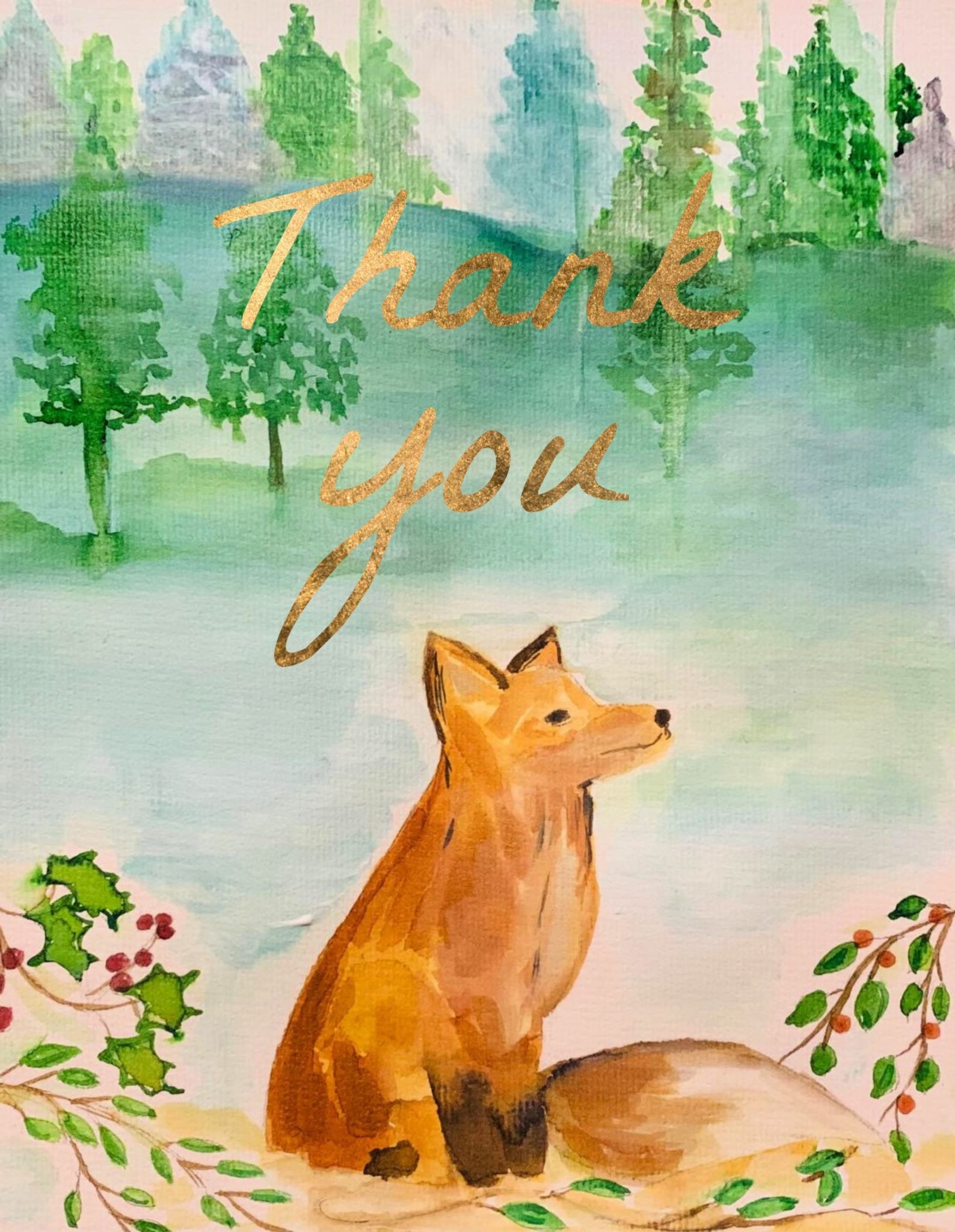 5.5 X 4 Thank You Card: Fox - Etsy
