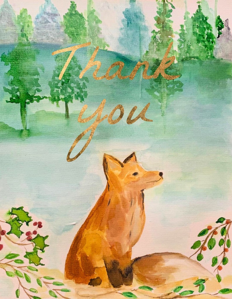 5.5 X 4 Thank You Card: Fox - Etsy