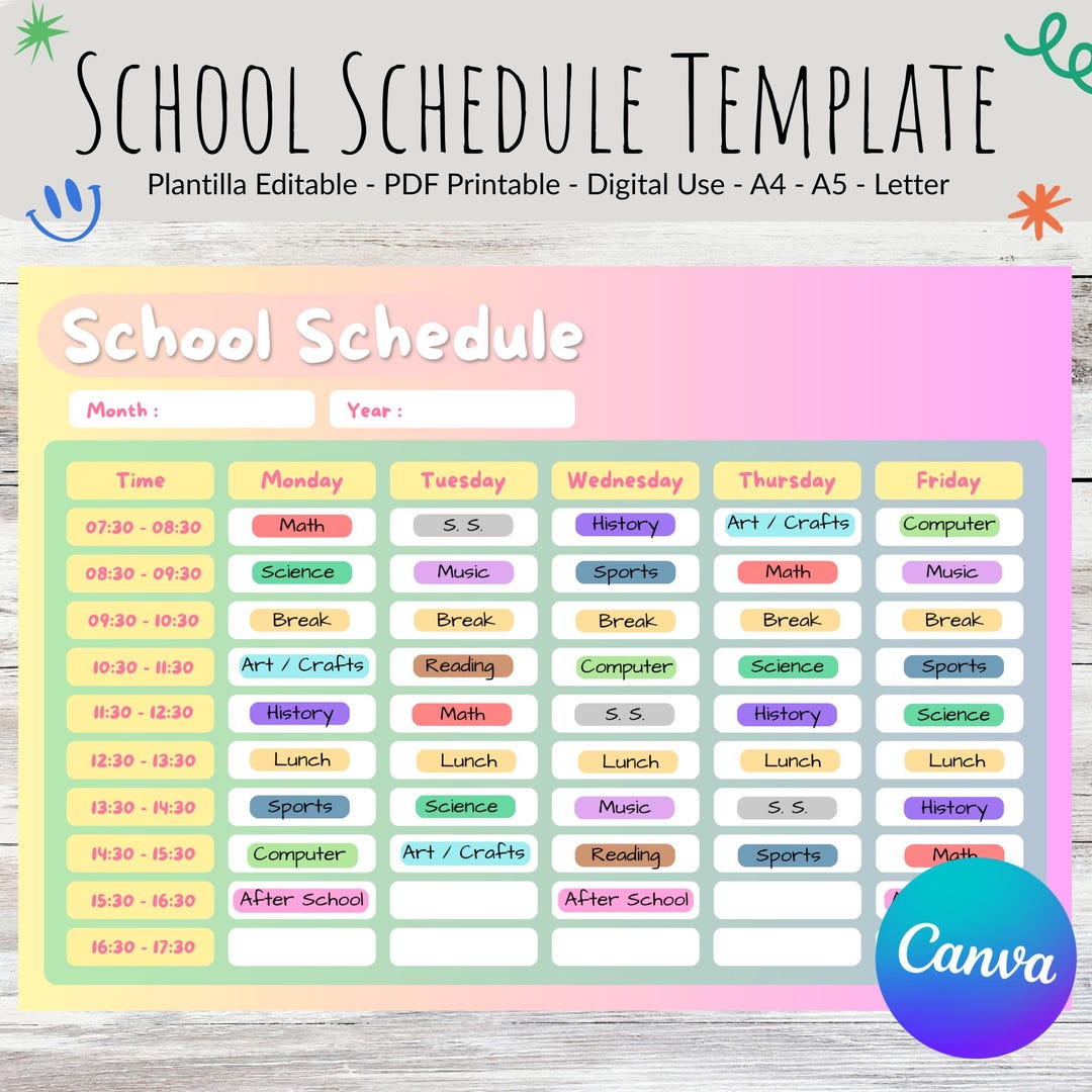 Pink Class Schedule: Printable Weekly Planner, Editable Canva Template ...