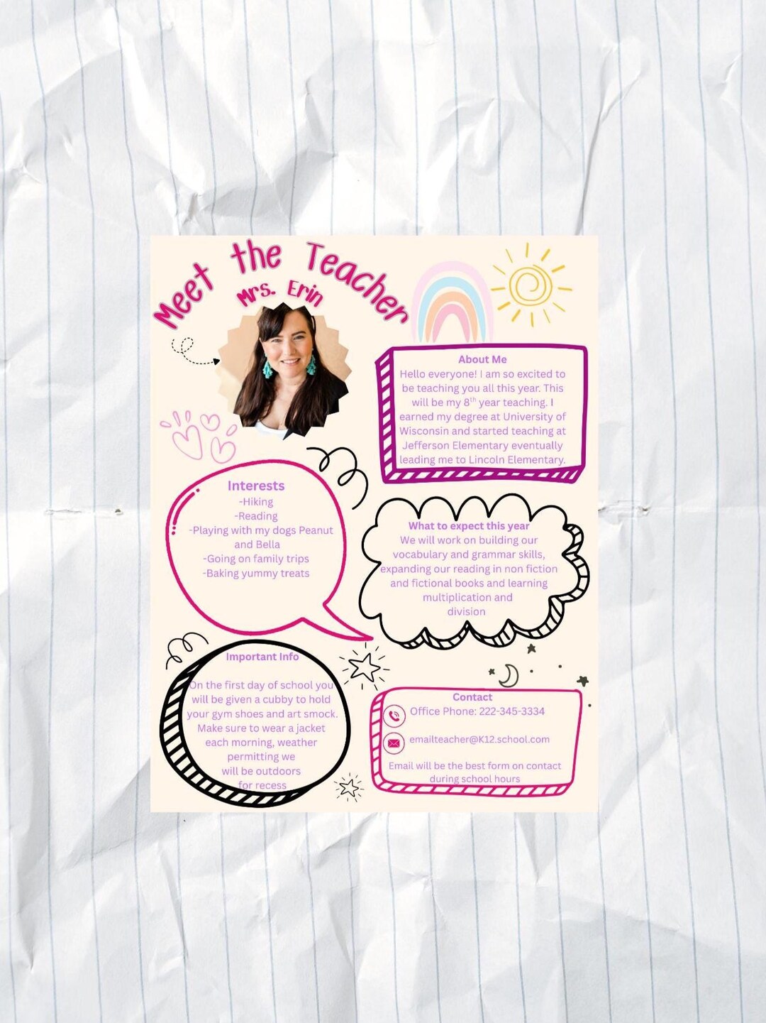 Meet the Teacher Digital Template, Back to School Template, Teacher ...