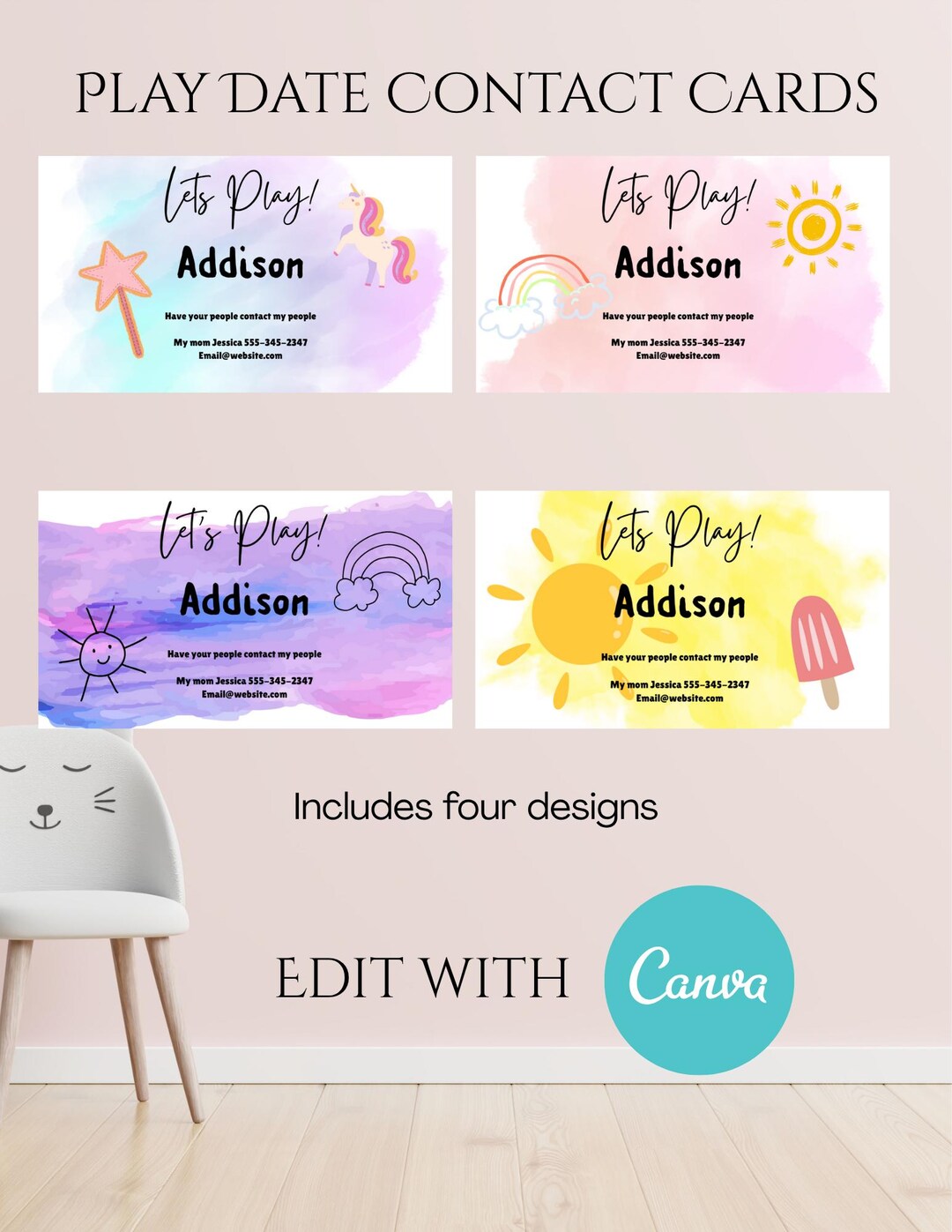 Kids Contact Cards, Playdate Cards, Handout Cards to Keep in Touch ...