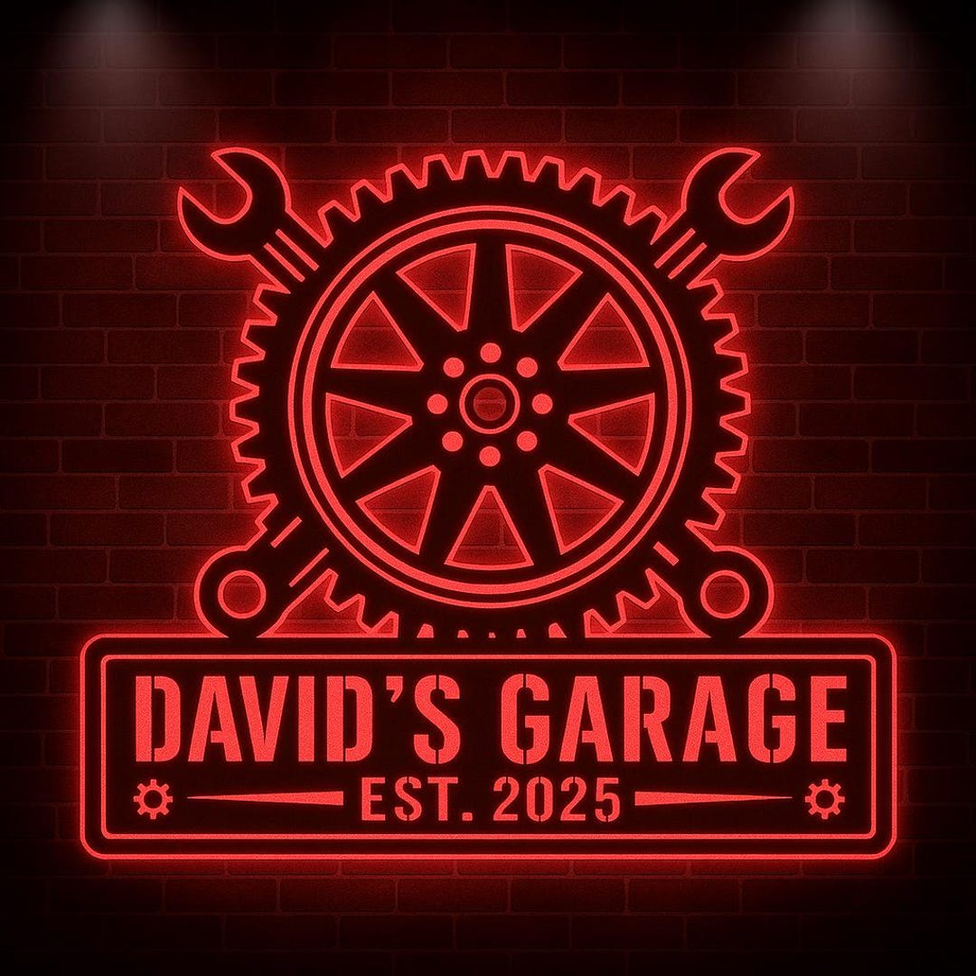 Custom Garage Name Metal Wall Art With LED Light, Personalized Workshop ...