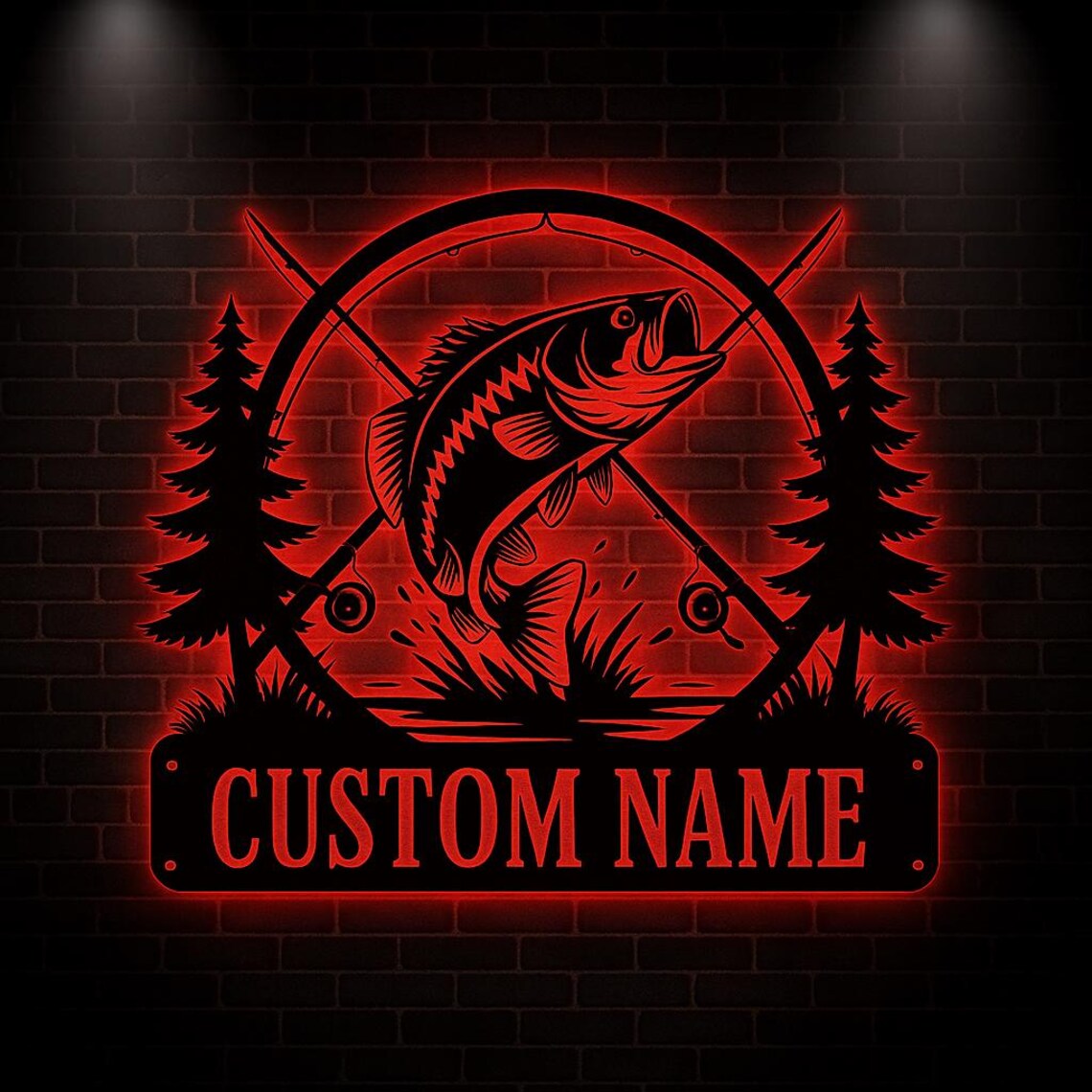Personalized Fish Name Metal Monogram Sign, Outdoor Bass Fishing Sign ...