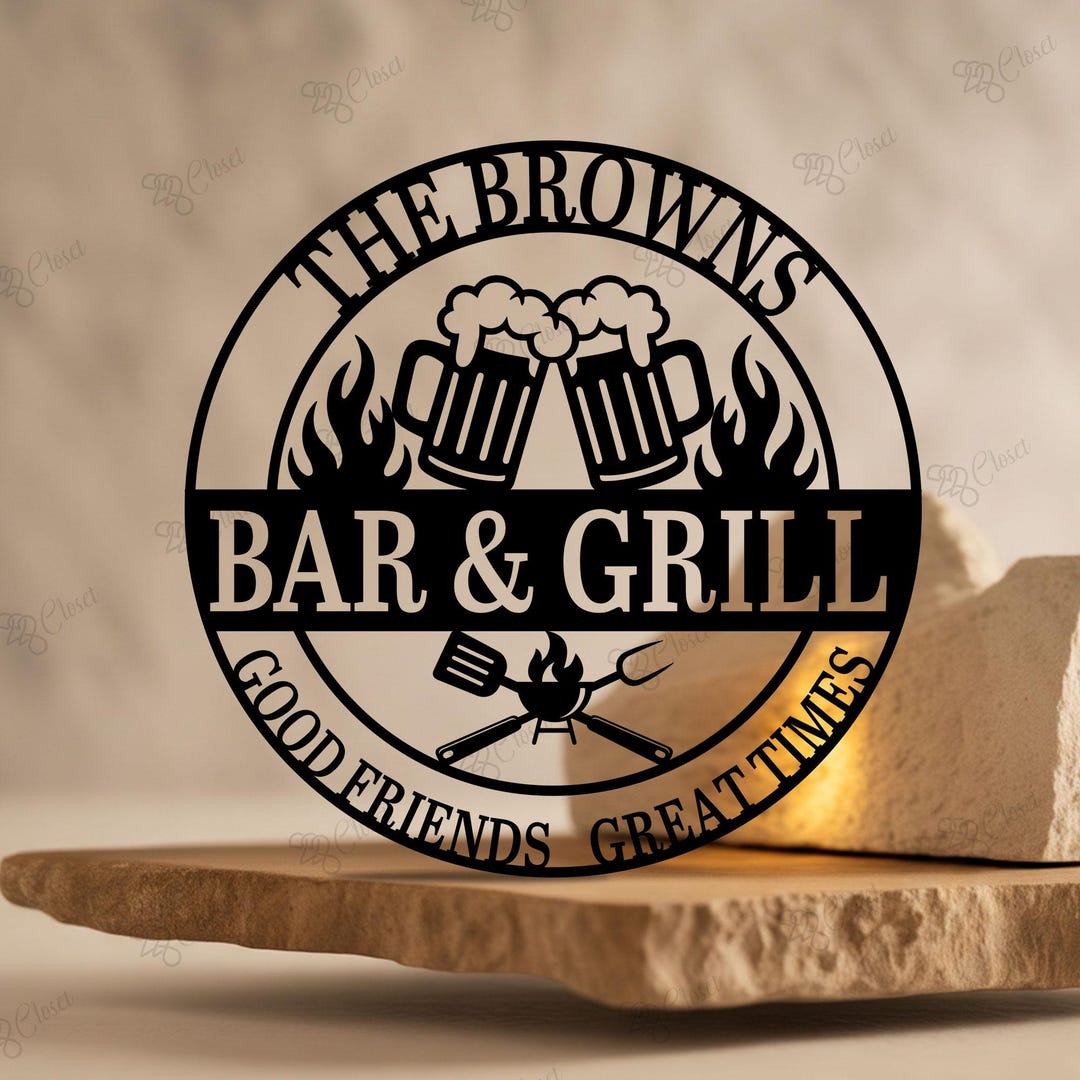 Personalized Bar & Grill Sign: Custom Metal Backyard Patio BBQ Decor - Etsy