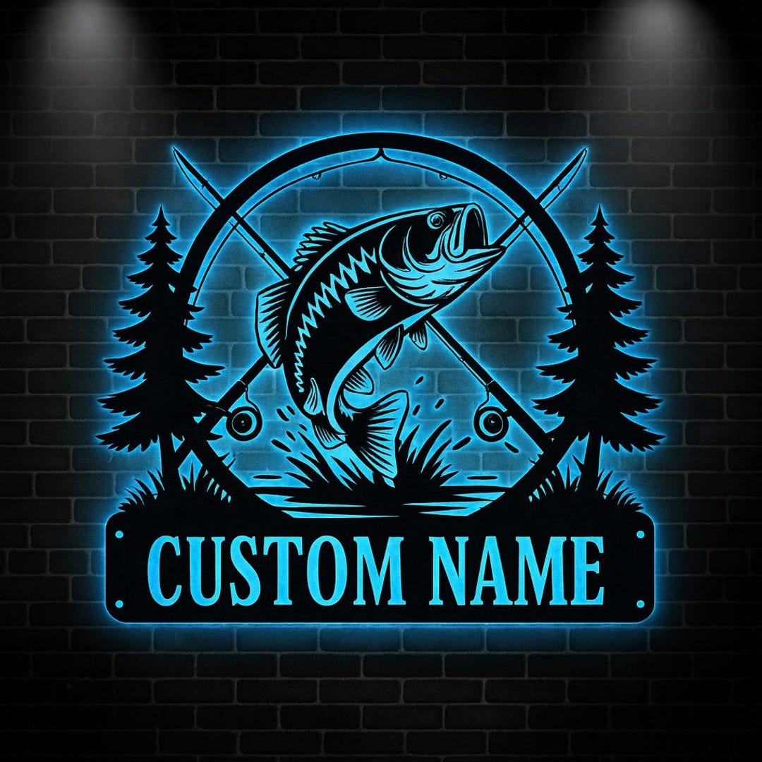 Personalized Fish Name Metal Monogram Sign, Outdoor Bass Fishing Sign ...