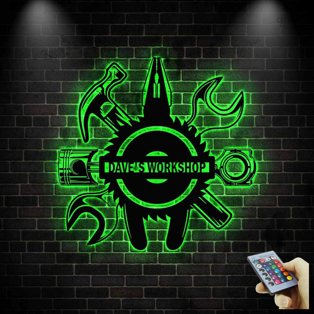 Personalized Mechanical Tools Metal Sign With LED Light: Large Garage ...