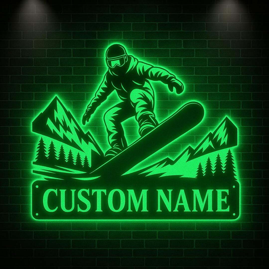 Custom Snowboarding Metal Wall Art LED Light Personalized Snowboard ...