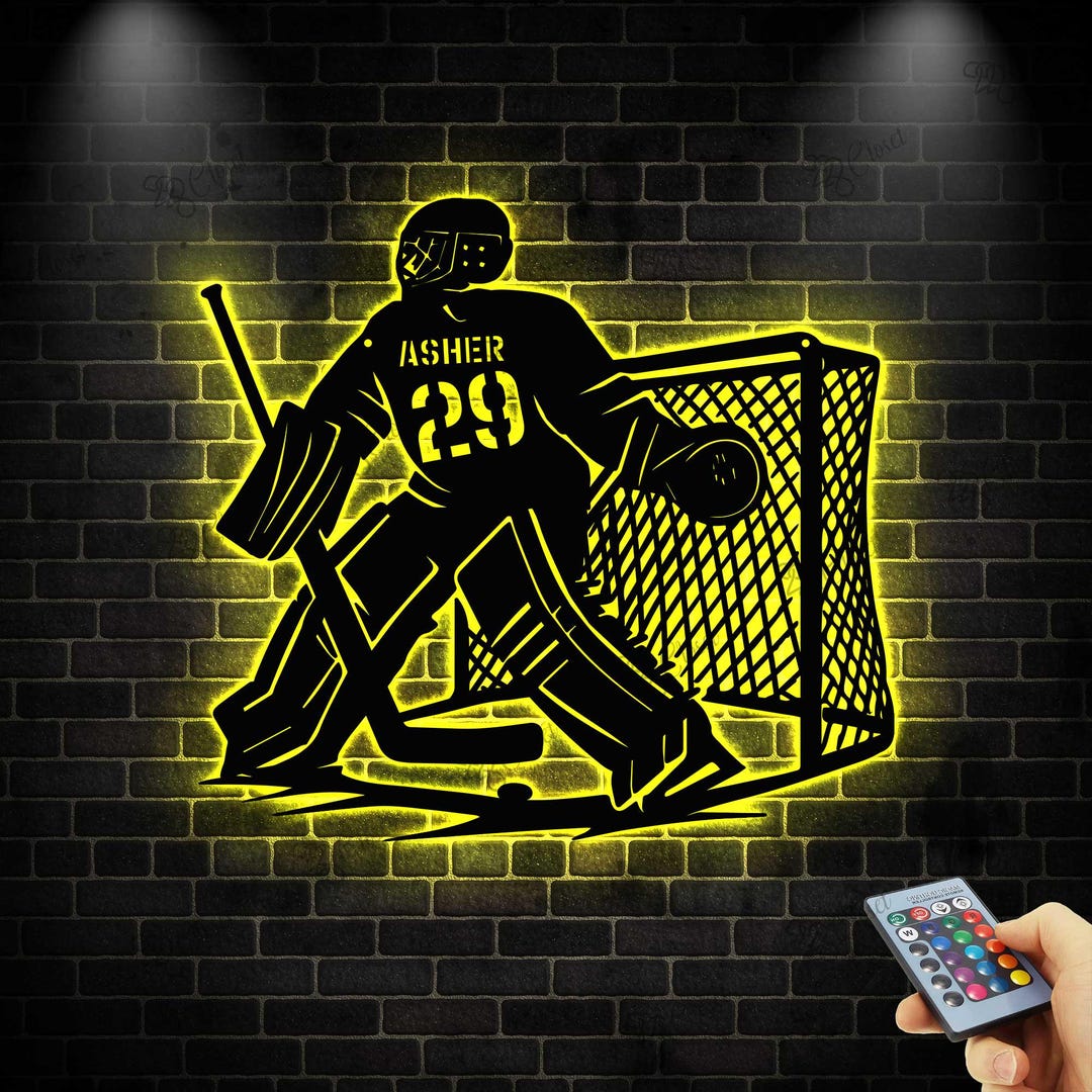 Custom Metal Hockey Goalie Sign With LED, Personalized Name & Number ...