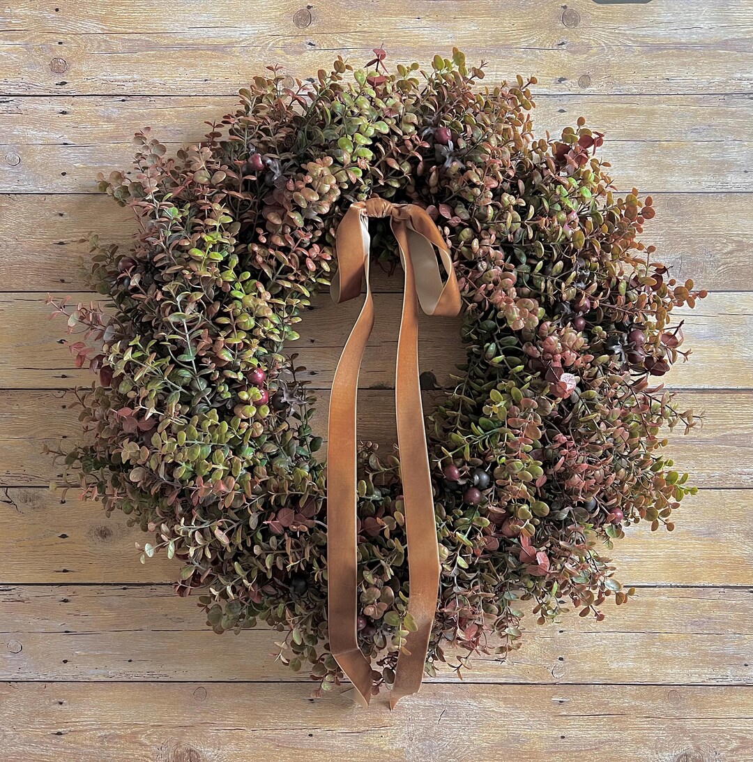 Fall Eucalyptus Wreath With Velvet Ribbon, Fall Burgundy Wreah With ...