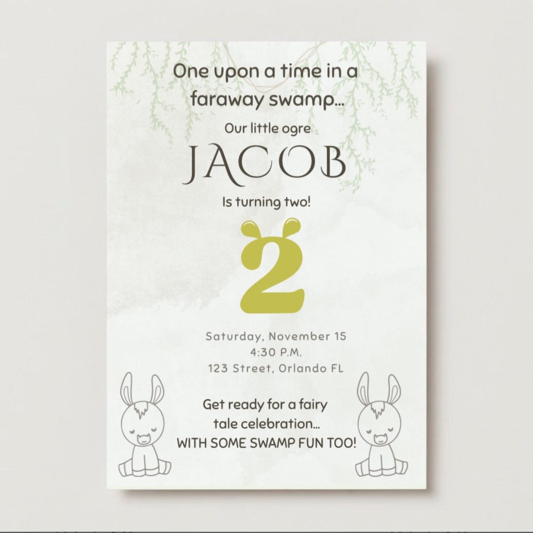 Shrek Inspired Birthday Invitation • Editable Fairy Tale Swamp Party ...