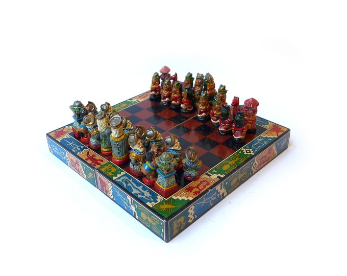 Vintage Peruvian Clay Figurine Chess Set Spanish Versus Incas - Etsy