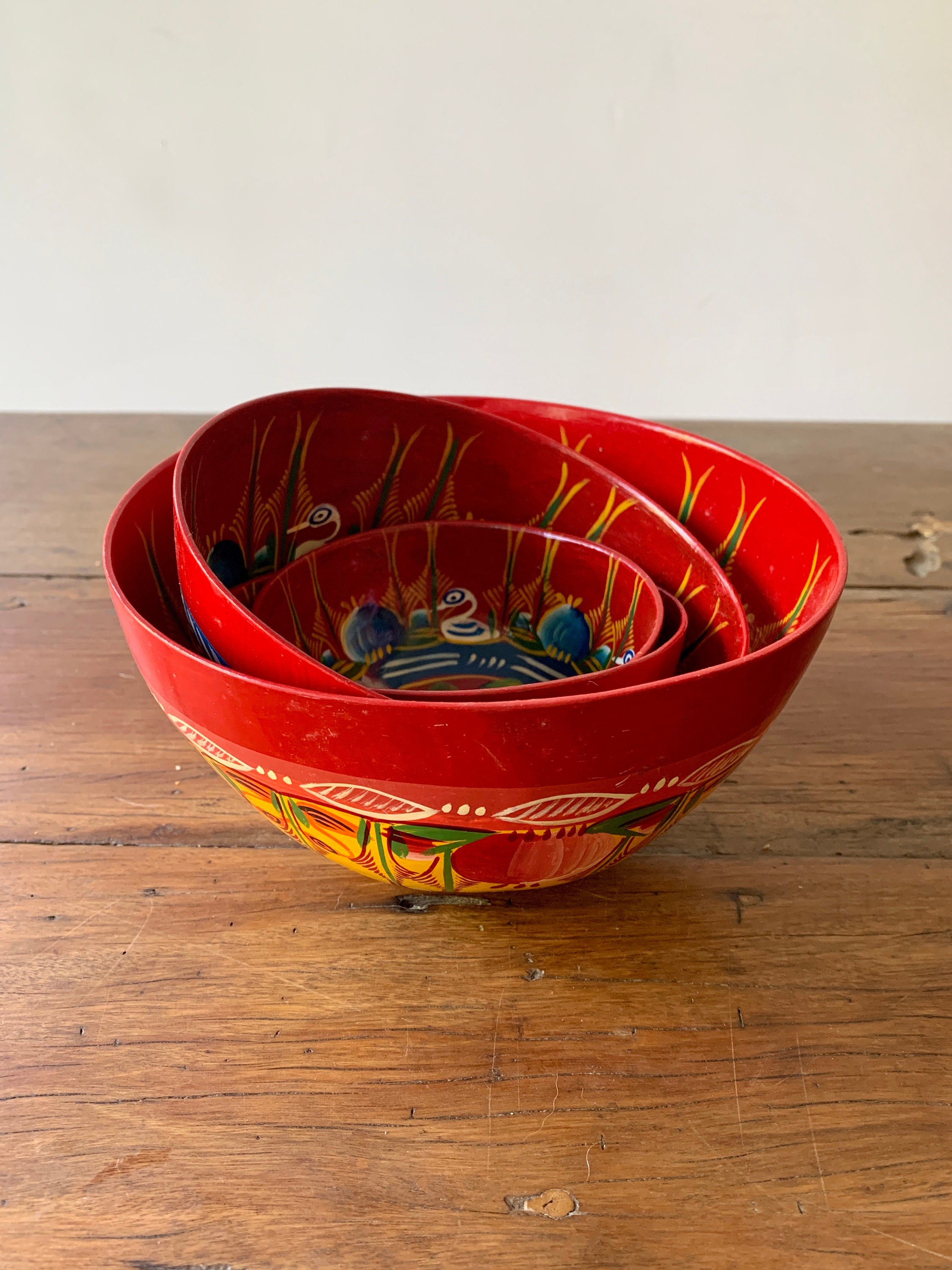 Vintage Set Mexican Painted Traditional Jicara Gourd Folk Art Bowl Set ...