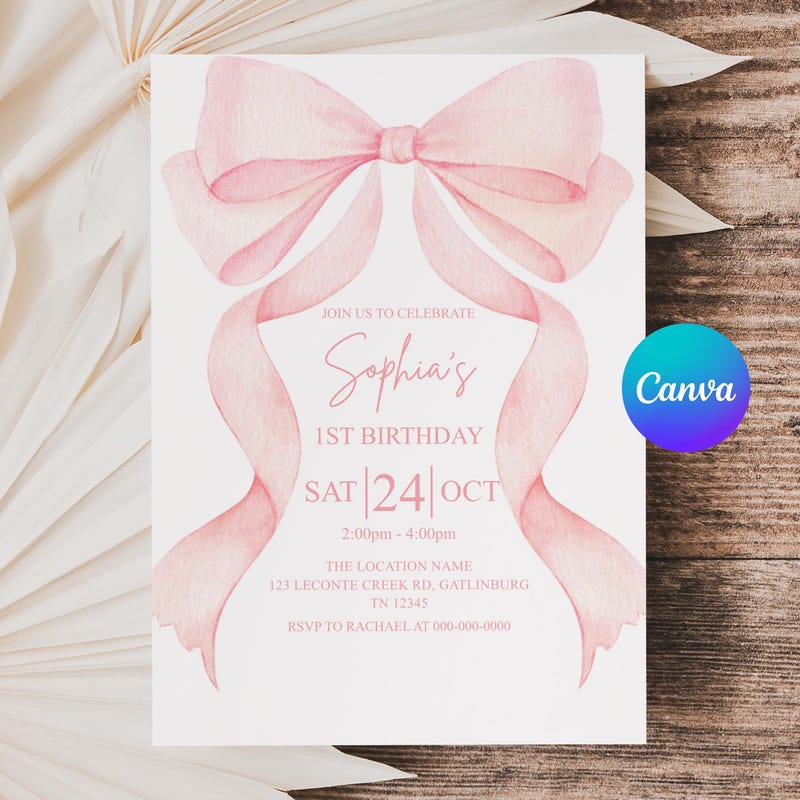 Pink Bow Ribbon Invitation - Etsy