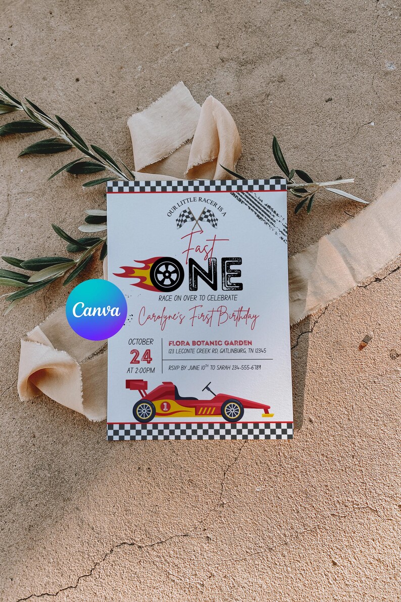 Race Car 1st Birthday Invitation, Editable Template (digital Download ...