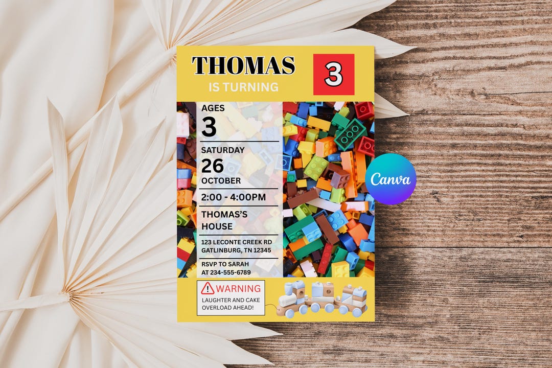 Building Blocks Birthday Invitation, Construction Party, Editable Canva ...
