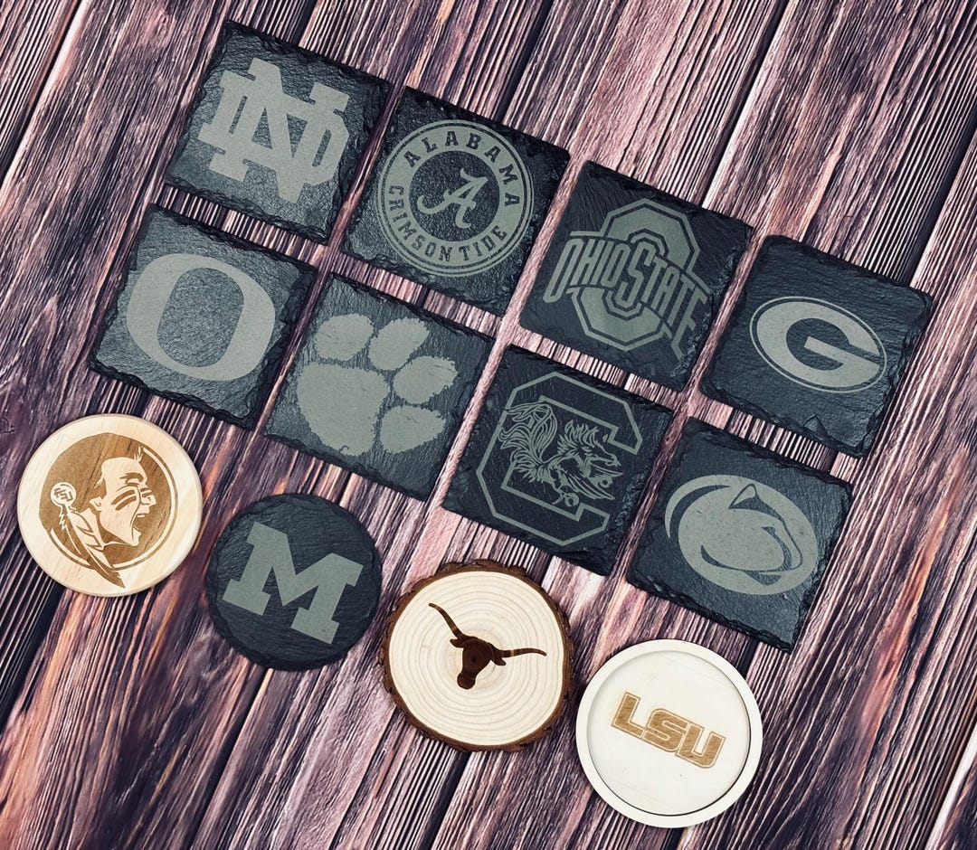 Custom College Logo Coasters - Slate or Wood - Set of 4 - Etsy